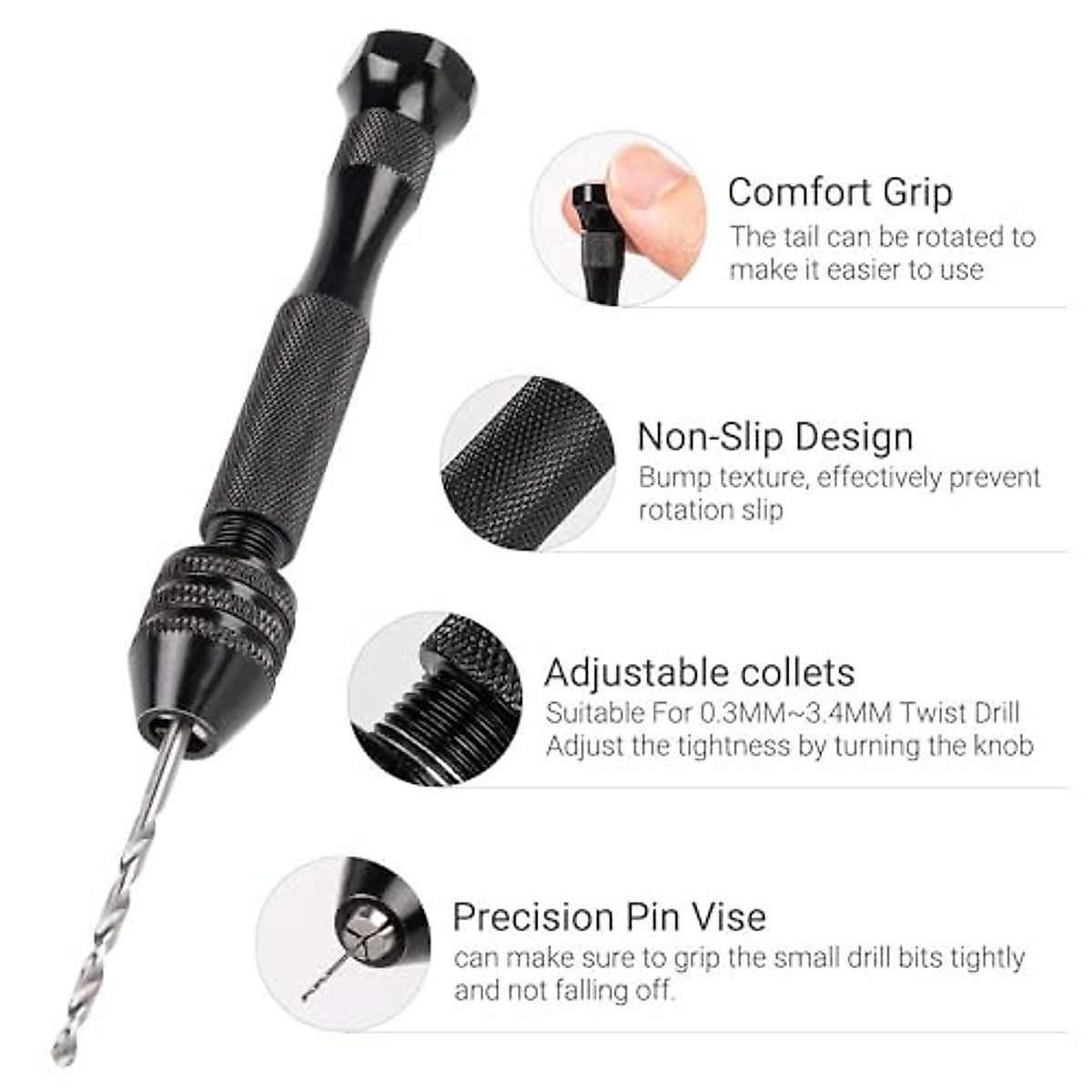 QEZEZA Hand Drill Micro Mini Drill Bits Set of 12 Pcs hand drill manual for jewelry drill, Assembling, Model Making, DIY Woodworking