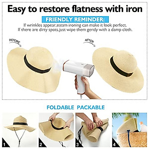 Foldable Beach Sun Hat for Women, UV Protection Wide Brim Straw Visor Hats, Fashionable Boho Hats for Girls, Outdoor Tribe Sun Hats for Travel Gardening Beach Light Khaki