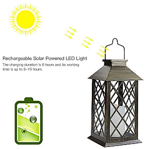 Solar Lantern NB-4 Solar Lantern Hanging Lanterns Waterproof LED Flickering Flameless Candle Mission Outdoor Garden Decorative Lights - Bronze 34.5x14x14cm