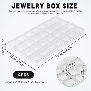 Realand 4Pcs 28 Grids Bead Organizer Box, Craft Organizers and Storage, Clear Bead Storage Containers with Fixed Dividers for Fishing Tackle Jewelry Screw Small Parts
