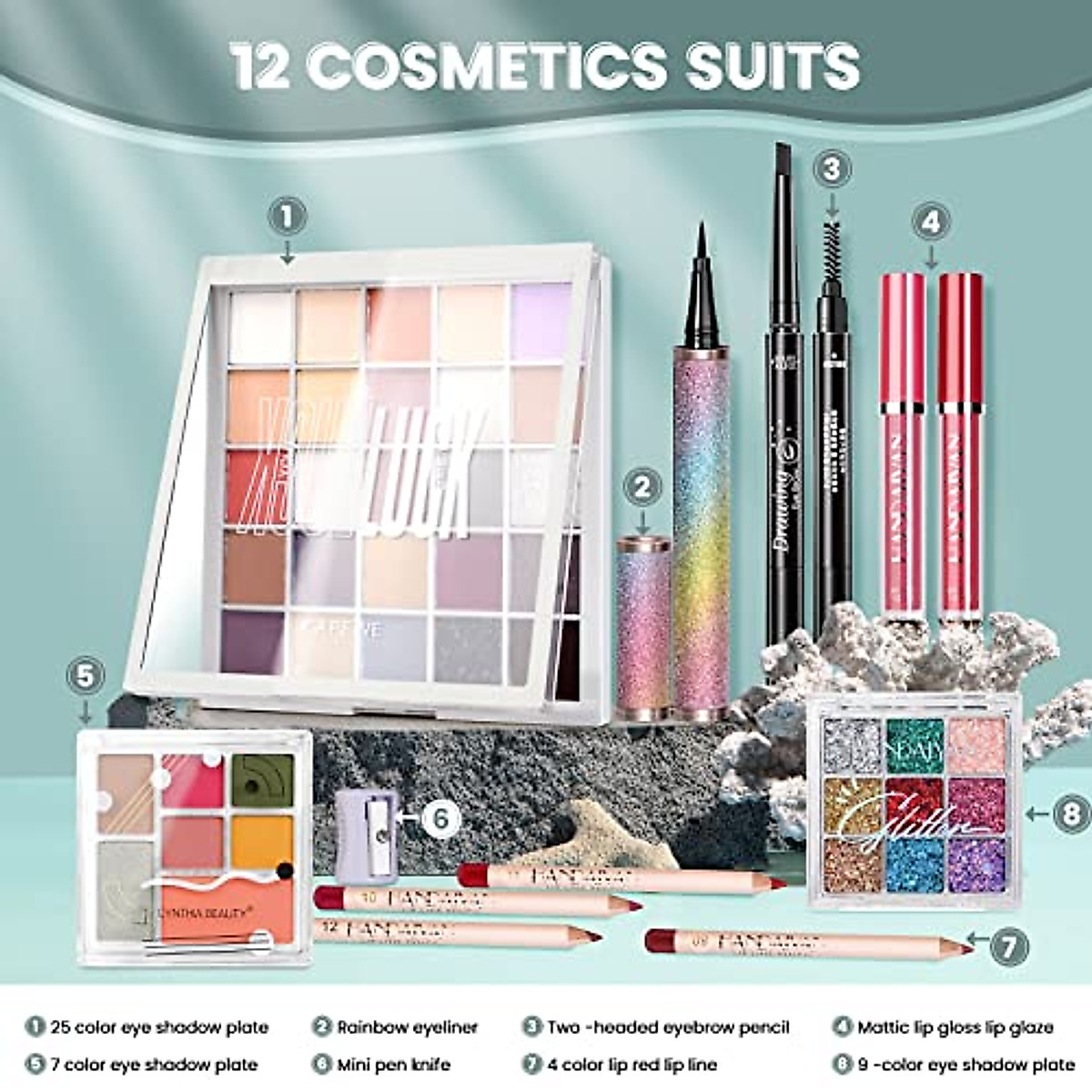 All in One Makeup Sets Makeup Kit for Women Full Kit, JIKUEA Makeup kits for Women, Girls or Teens,Include Eyeshadow&Facial&Sequin Palette Lipglaze&Lipline Eyebrow&Eyeliner