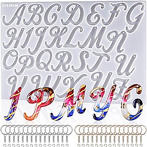 LET'S RESIN Large Alphabet Mold for Resin, Reversed Resin Keychain Letter Molds with Hole, Alphabet Resin Molds Silicone with 30 Jump Rings, 30 Key Rings, Epoxy Molds for Keychain Making(15.3"X8.9")