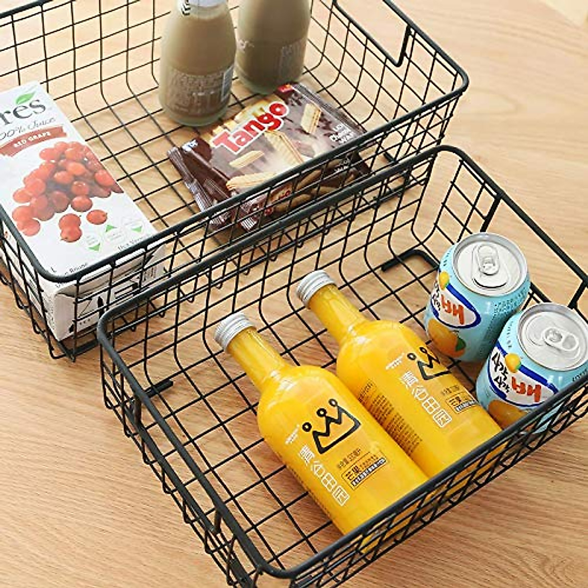 Kingrol 2 Pack Wire Storage Baskets with Handles, Metal Organizer Basket Bins for Home, Office, Nursery, Laundry Shelves Organizer
