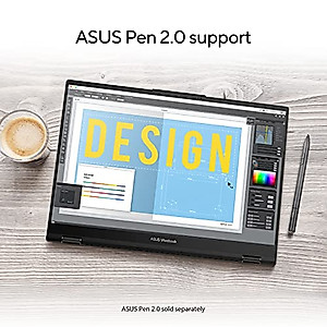 ASUS 2023 Vivobook S 16 Flip 16” Touch, AMD Ryzen 5 7530U CPU, AMD Radeon Vega 7 Graphics, 8GB RAM, 512GB SSD, Fingerprint Sensor, Stylus Supported, Windows 11 Home, Midnight Black, TN3604YA-DS51T