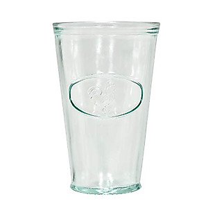 Amici Home Rooster Hiball Glass | 16 Oz | Italian Made, Recycled Glass with Green Tint | Drinking Glass with Embossed Design for Water, Juice, Cocktails (Set of 6)