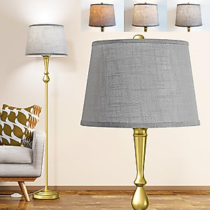 CNXIN Gold Floor Lamp for Living Room with 3 Color Temperatures, Elegant Vintage Standing Lamp with Grey Linen Lampshade, Modern Floor Lamp for Bedroom, Office, 9W LED Bulb Included, Foot Switch