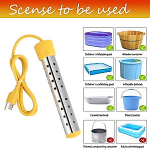 Immersion Water Heater, Electric Submersible Water Heater with Stainless Steel Guard Cover, Portable Bucket Heater to Heat 5 Gallons of Water in Minutes (Yellow)