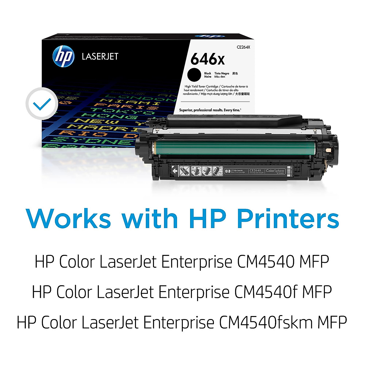 Original HP 646X Black High-yield Toner Cartridge | Works with HP Color LaserJet Enterprise CM4540 MFP Series | CE264X