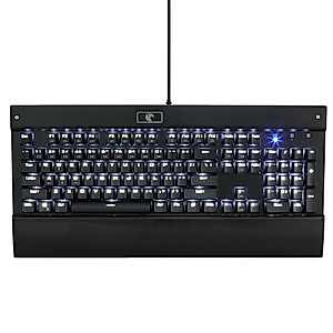 HUO JI E-Element MechanicalEagle Z-77 White LED Backlit Gaming Keyboard, 104 Keys Anti-Ghosting, with Blue Switches, Wrist Rest (Black)