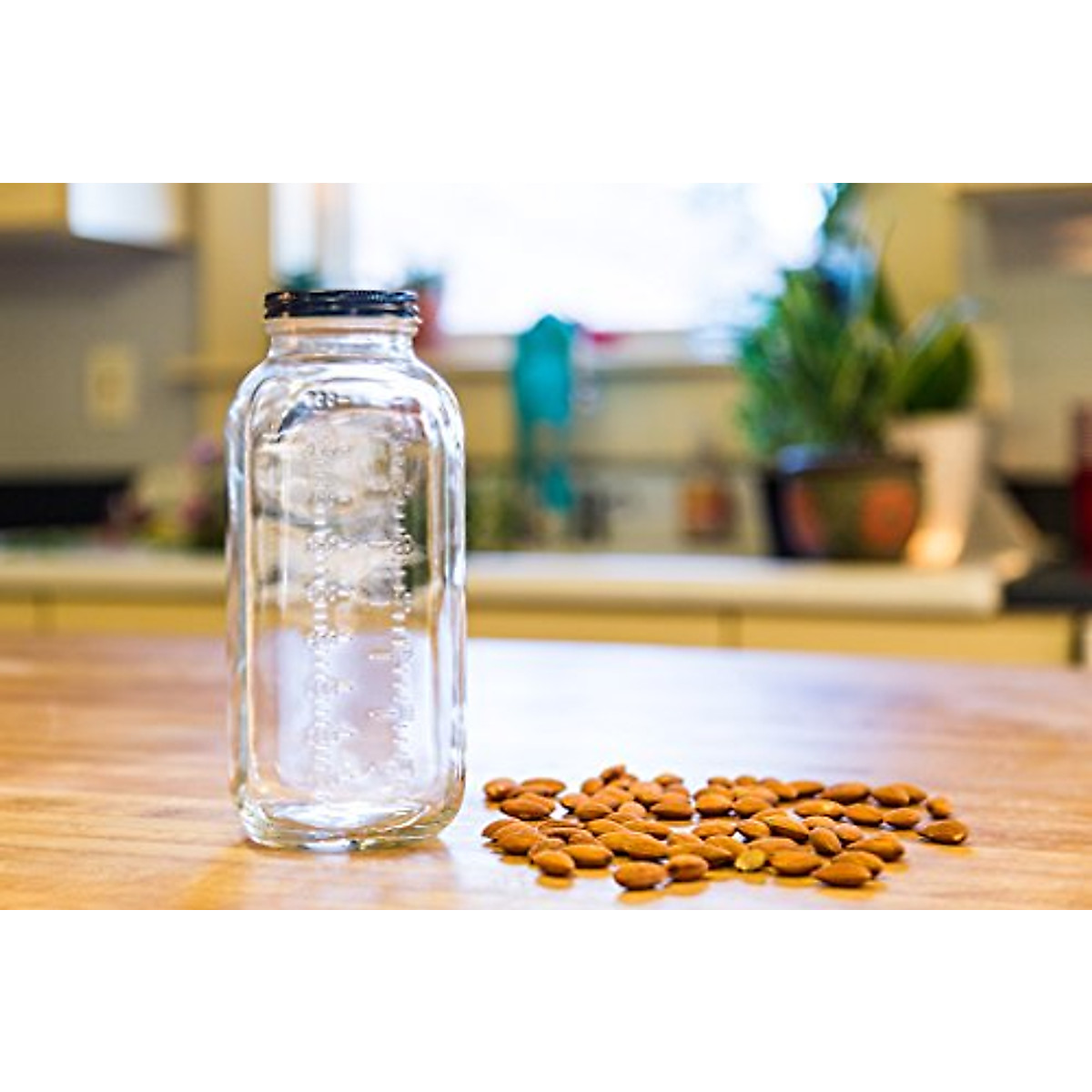 Glass Milk Bottle With 2 Extra Leak Free Lids and Measuring Marks Vintage Jugs 32 Ounces (Set of 2) Made in USA by Crystal Country