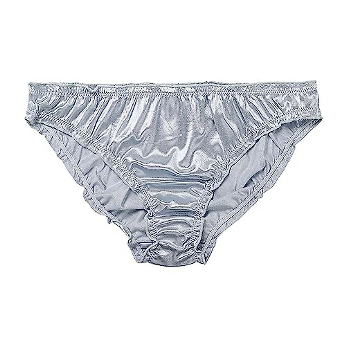 Women's Wavy Panties Frill Trim Satin Shine Briefs Solid Stretch Underwear Teen Girls Cute Cheeky Lingerie Panty Silver