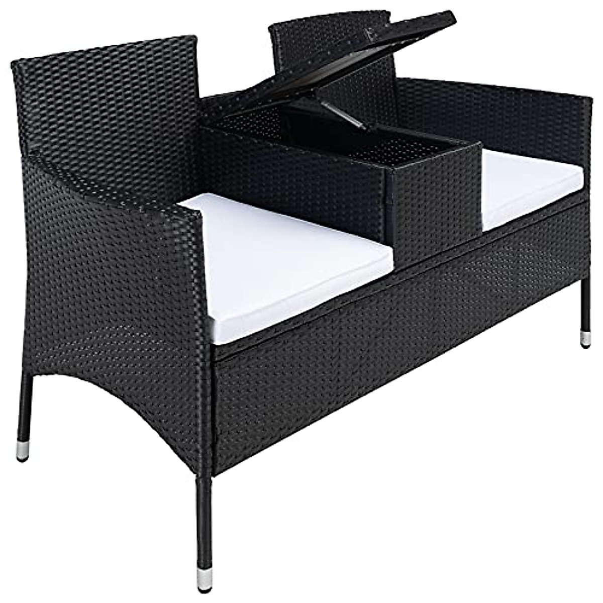 Safavieh Outdoor Collection Viora Wicker Loveseat PAT7710A, Black/White Cushion