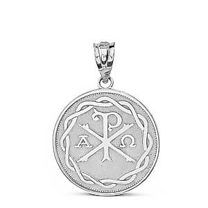 925 Sterling Silver Chi Rho Alpha Omega Symbol Medallion Round Pendant
