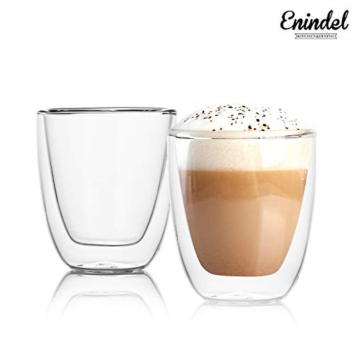 Enindel 3028.01 Double Wall Insulated Glass, Espresso Cups, Clear Latte Cup, 5.4 OZ, Set of 4