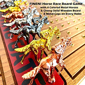 FINENI Horse Racing Game for Adults, Horse Race Board Game with 11 Luxurious Metal Horses (Gold, Silver, Black, Rose Gold), 22” Cherry Wood Horse Race Game Board, Dice & RoseGoldCard Included (Cherry)