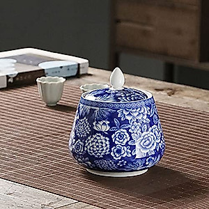RabyLeo Decorative Jars, Ancient Chinese Blue and White Porcelain Ceramic Storage Box, with Sealed Lids, Home Kitchen Dining Decoration (Helmet jars)