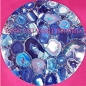 24" Inch Round Blue Agate Coffee Table with Hair Pin Style Metal Base, Agate Round Coffee Table, Agate Side Table Home Decor