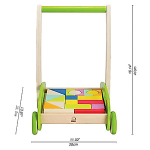 Hape Block and Roll Cart Toddler Wooden Push and Pull Toy, Multicolored (E0371B)