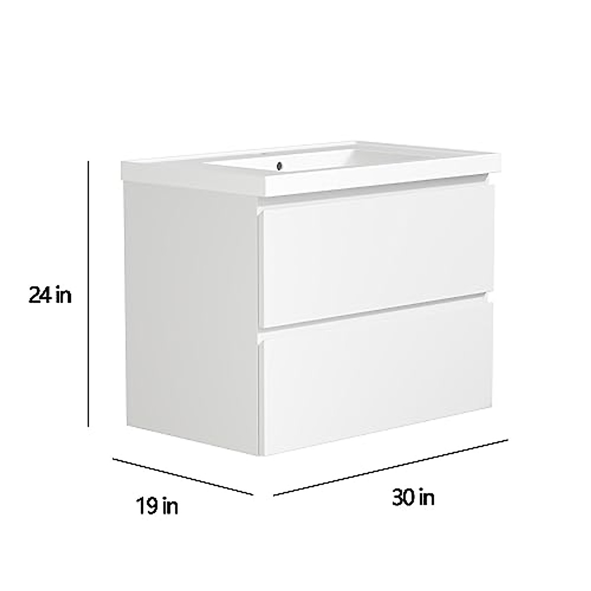 JPND 30" Bathroom Vanity with Sink Combo, Wall Mounted Vanity Base Cabinet with Single Hole Sink and Two Soft Close Drawers, Handle-Free Design, White (Faucet and Drain not Included)