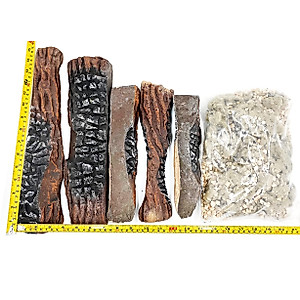 ZBXFCSH 5 Pieces Large Decoration Ceramic Wood Gas Logs and Rock Wool Use in Indoor, Gas Inserts, Vented, Electric, or Outdoor Fireplaces, Fire Pits, Stoves. Realistic Clean Burning Accessories