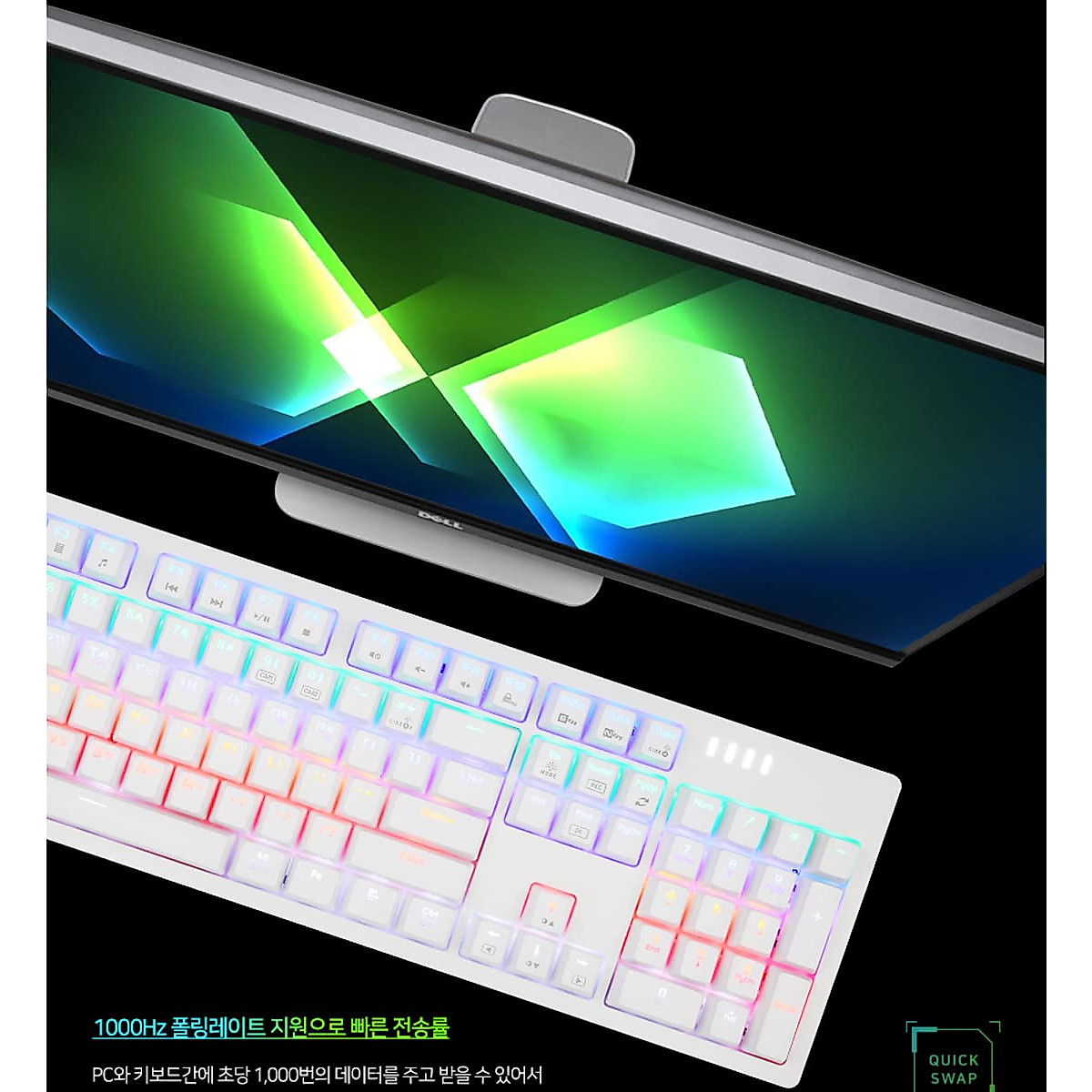 ABKO K515 RGB Gaming Quick Swap Switch Mechanical Keyboard (English/Korean Keycaps) (White, Blue Switch)