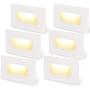 LEONLITE Classic Series 120V LED Step Lights, Dimmable 3.5W Indoor Outdoor Stair Light, 150lm, ETL Listed, Horizontal, IP65 Waterproof, Aluminum, CRI 90, 3000K Warm White, White, Pack of 6