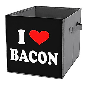 I Love Bacon Foldable Storage Bins Printd Fabric Cube Baskets Boxes with Handles for Clothes Toys, 11x11x11