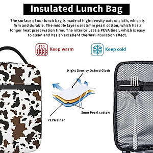tiehrpr Fashion Cow Print Reusable Insulated Lunch Box Cooler Tote Bag Unisex Handle Lunchbox For Office/Hiking/Camping/Picnic/Beach
