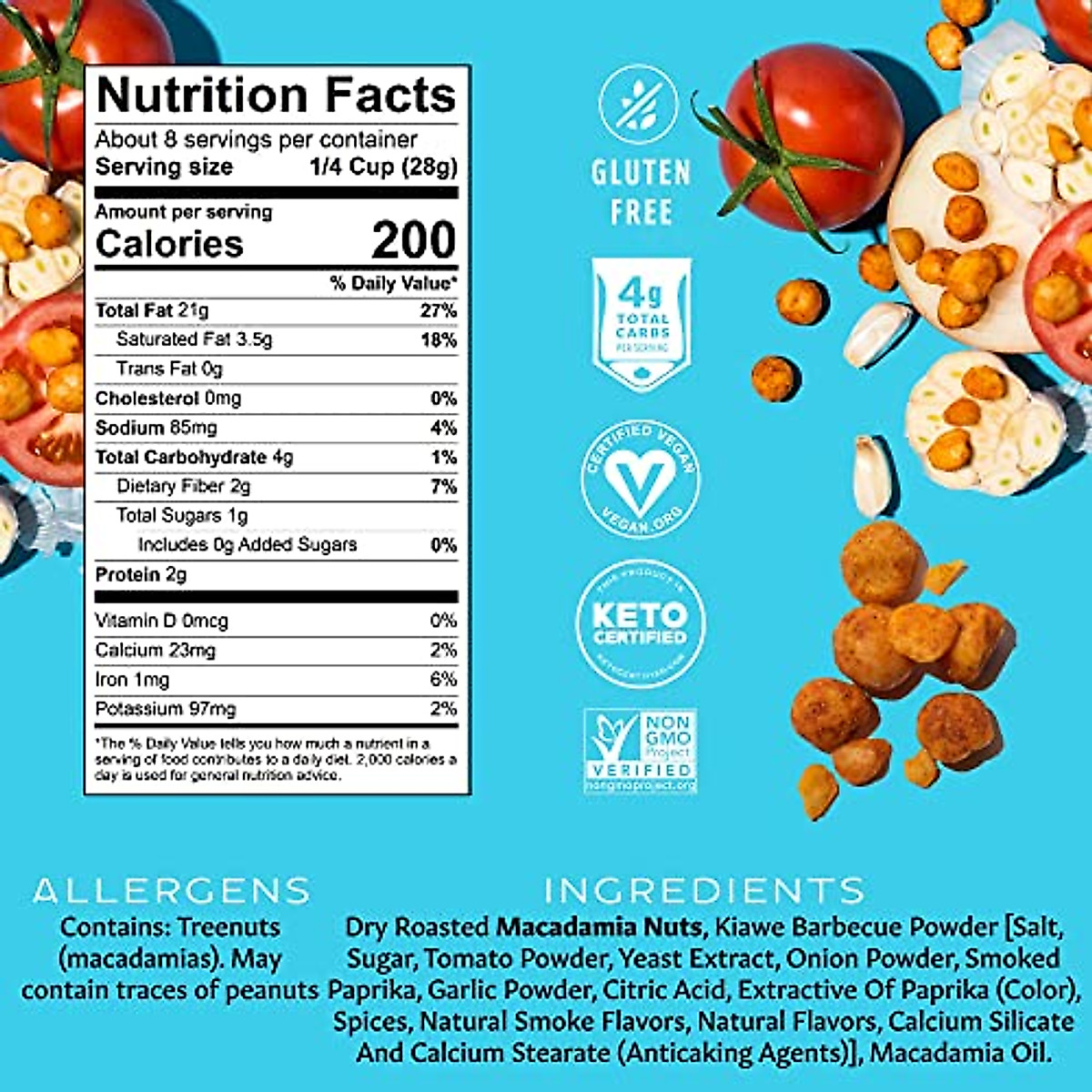 Mauna Loa Premium Roasted Macadamia Nuts, Kiawe Smoked BBQ Flavor,7 Oz Bag