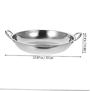 WHAMVOX Stainless Steel Griddle Steamer Pot Double Ears Pan Frying Pan Skillet Steel Pot Pow Wok Pan Everyday Wok Stewpot Skillet Korean Ramen Pot Cooking Pan Individual Asia Small Hot Pot