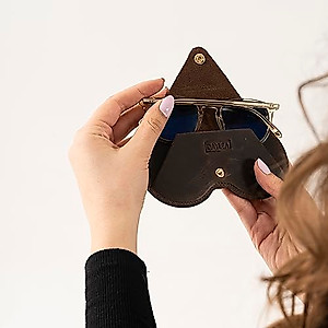 DAYLEA Genuine Leather Sunglasses Case Soft Slim Sunglasses Holder, Travel Eyeglass Case with Wristlet Strap for Women Men