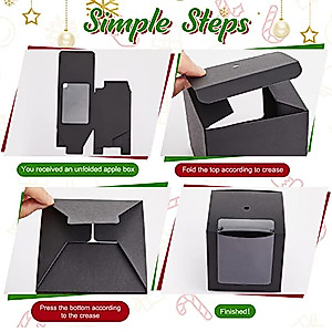 100Pcs Candy Apple Boxes with Hole Caramel Apple Boxes 4x4x4 Inch Christmas Apple Gift Box Cookies Chocolate Apple Container with Clear Window Baking Wrapping Packaging for Wedding Baby Shower (Black)