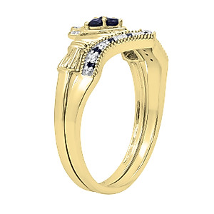 Dazzlingrock Collection 10K Round White Diamond & Blue Sapphire Bridal Heart Shape Engagement Set, Yellow Gold, Size 9