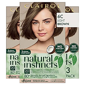 Clairol Natural Instincts Demi-Permanent Hair Dye, 6C Light Brown Hair Color, Pack of 3