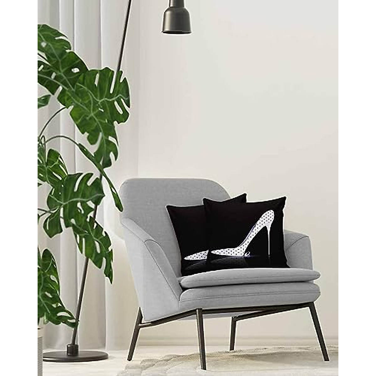 2 Packs Decorative Cotton Throw Pillow Covers, Black White Dots High Heels 18 x 18 Inch Square Reversible Soft Cushion Case for Couch Bedroom Sofa Living Room Chair Car