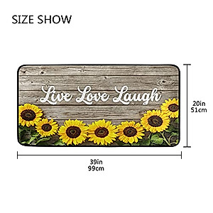Live Love Laugh Home Kitchen Rug Sunflower On Wooden Board Floor Mat Anti-Fatigue Bath Runner Area Mat Rugs Carpet Home Decor,39 x 20 Inch