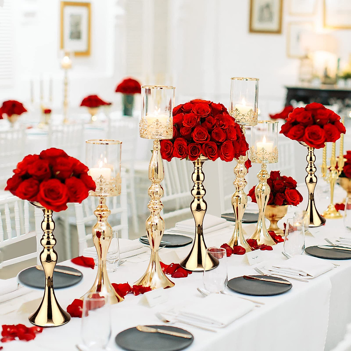 Sadnyy 16 Pcs Gold Metal Flower Arrangements Stand Metal Wedding Flower Centerpiece Stand 15 Inch Tall Table Decor Flower Vase for Wedding Reception Centerpieces Event Party Hotel Home Decor