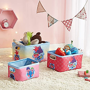 Idea Nuova DreamWorks Trolls 3 Piece Nestable Rectangular Storage Bins with Grommet Handles for Organizing Toys, Games, Clothes in Nursery, Playroom, Bedroom, Bathroom