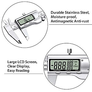 Proster Digital Vernier Caliper 6inch/150mm + 32 Feeler Gauges Dial Calipers Electronic Caliper Fractions/Inch/Metric Calipers Measuring Tool for Length Width Depth Inner/Outer Diameter