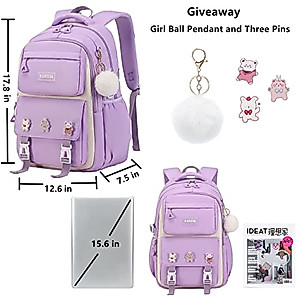 QHRIDS Girls Backpack Aesthetic Laptop Backpacks 15.6 Inch Kids Elementary College School Bag Kawaii Large Bookbag Anime Casual Travel Daypack for Teen Girls Women Students