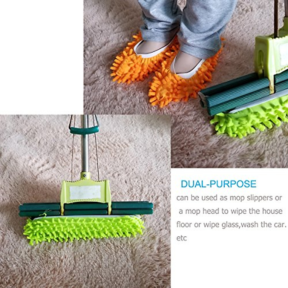 M-jump 8 PCS 4 Pairs Duster Mop Slippers Cover, Multi Function Chenille Fibre Washable Dust Mop Floor Cleaning Shoes for Bathroom, Office, Kitchen, House Polishing
