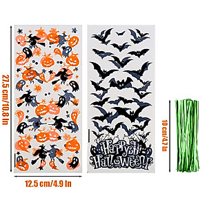 STEFORD Halloween Cellophane Bags,120PCS Halloween Clear Cellophane Candy Gift Treat Bags for Halloween Party Favors Supplies