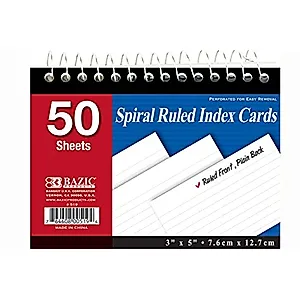 Bazic Spiral Ruled Index Cards, 3 x 5 Inches, 50 White Sheets, (3 Pack), (519)