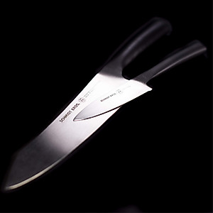 Schmidt Brothers - Carbon 6, 7-Piece Kitchen Knife Set, High-Carbon Stainless Steel Cutlery with Midtown Acacia and Acrylic Magnetic Knife Block