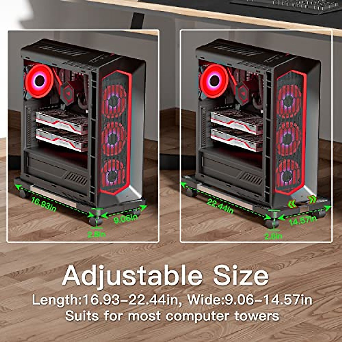 Mobile CPU Stand, CPU Rolling Stand Adjustable Computer Mobile Cart Holder with Locking Caster Wheels PC Stand - Black