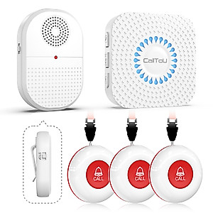 CallToU Wireless Caregiver Pager Call Button Nurse Alert System Waterproof 500+ Feet for Elderly Monitoring Patient Seniors 3 Transmitters 1 Plugin 1 Vibration Receiver