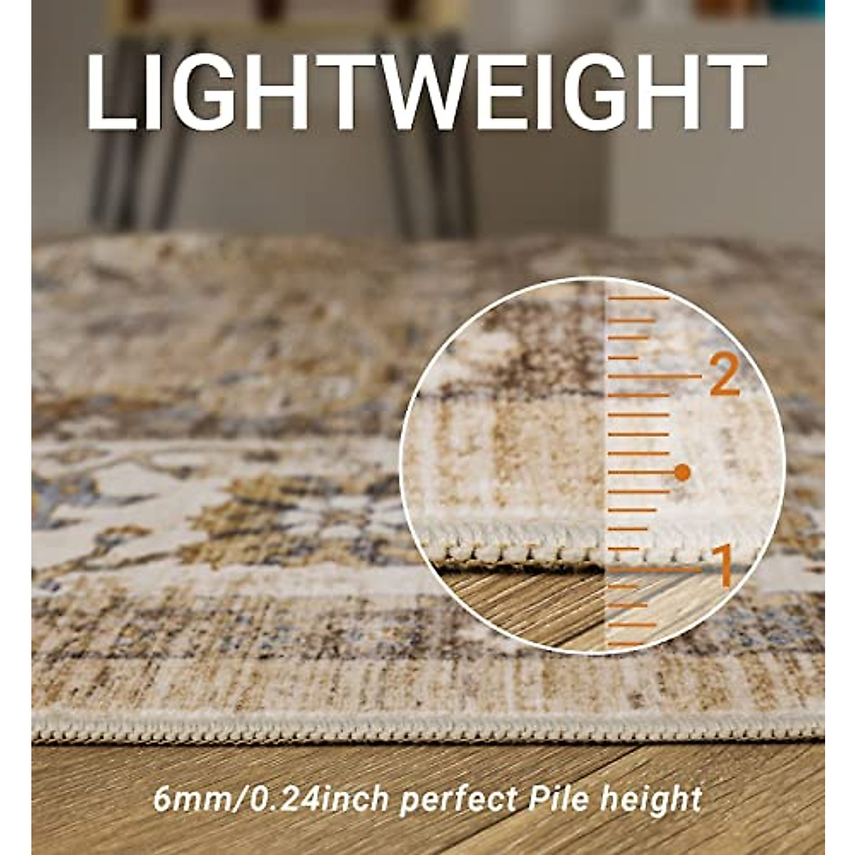 befbee Washable Rug 8x10 Area Rugs for Living Room - Stain Resistant Non-Slip Backing Rugs for Bedroom - Vintage Boho Persian Large Area Rug (Apricot/Blue, 8'x10')