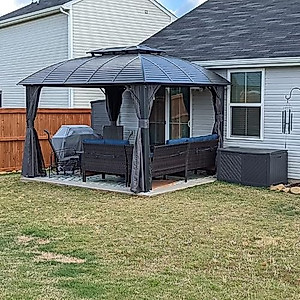 Domi 10'x12' Hardtop Gazebo Arc Canopy,Outdoor Aluminum Gazebo with Galvanized Steel Double Roof,Curtain and Netting,Permanent Gazebos Pavilion for Patio Deck,Backyard,Gray