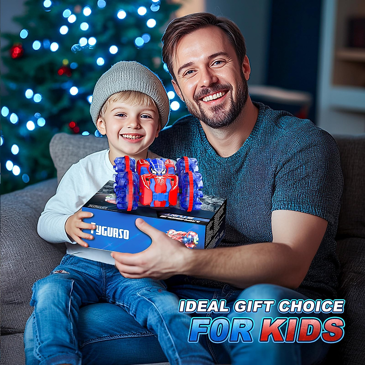 fygurso Waterproof Remote Control Car，4WD Amphibious 2.4 GHz RC Car Remote Control Boat，360°Rotation RC Stunt with LED Lights，Boys Girls Gifts All Terrain Water Beach Pool Toy