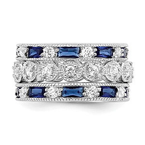 IceCarats 925 Sterling Silver Blue White Cubic Zirconia CZ 3 Stackable Ring Set Size 7
